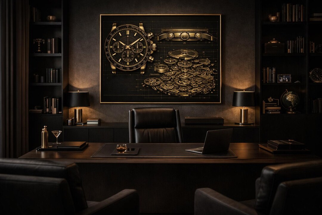 Luxury Watch Blueprint Art | Gold & Black Chronograph (digital Download ...