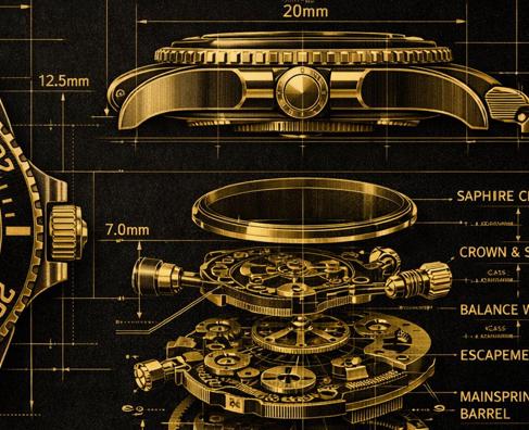 Luxury Mechanical Watch Blueprint Wall Art | Gold on Black Swiss-style ...