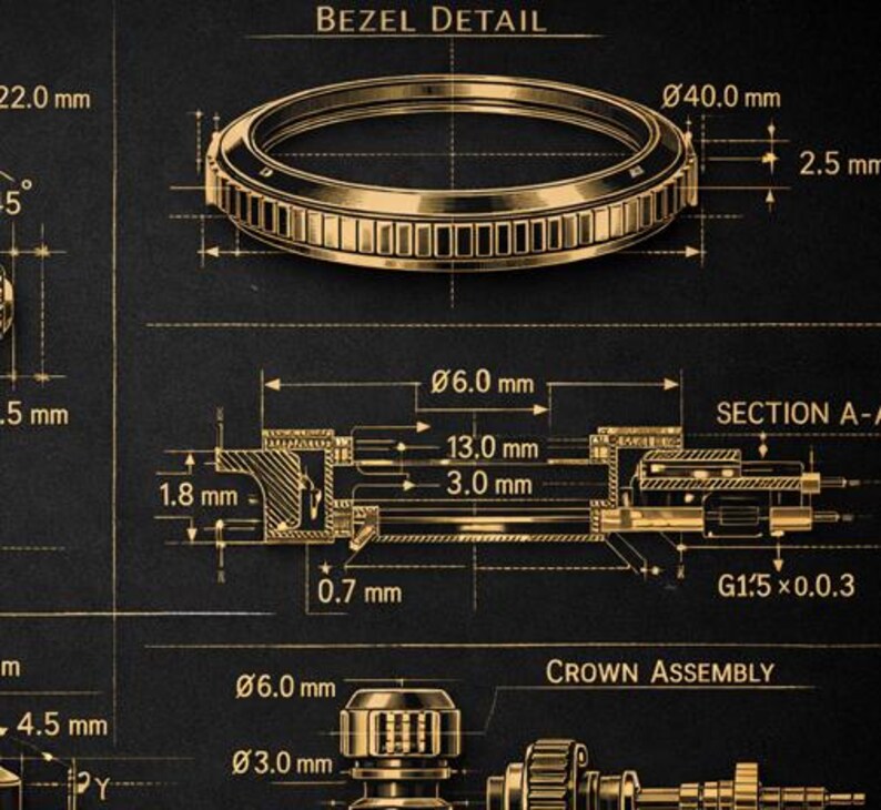 Luxury Watch Blueprint Art | Gold Swiss Engineering (digital Download ...