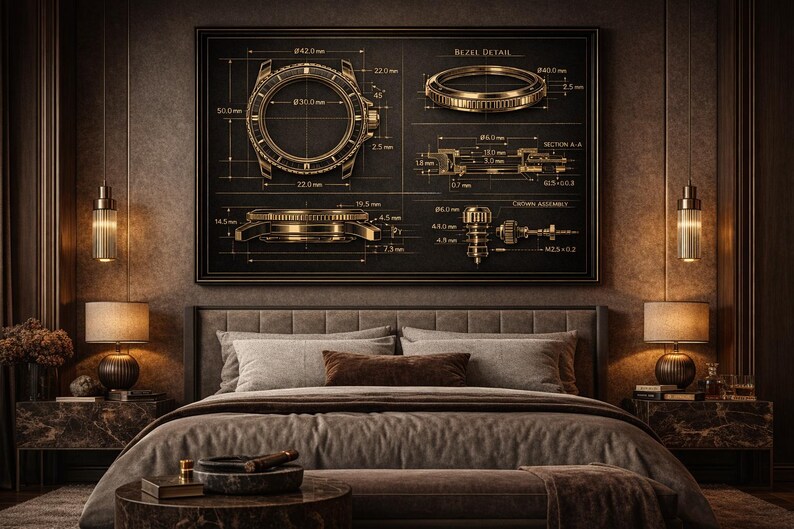 Luxury Watch Blueprint Art | Gold Swiss Engineering (digital Download ...