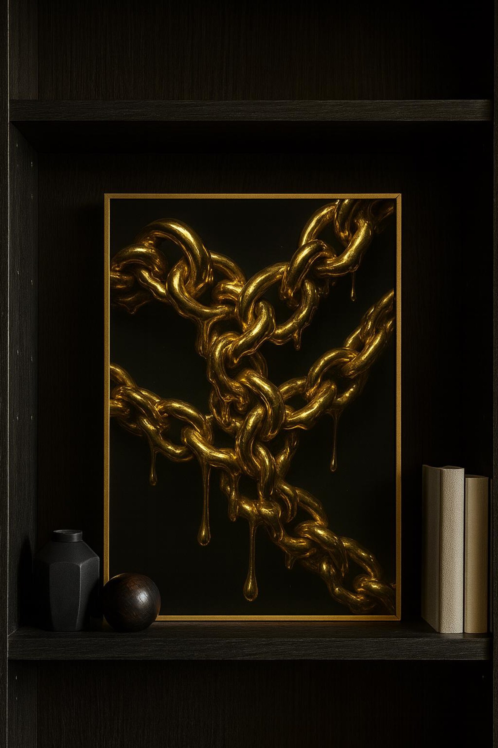 Melted Gold Chains Wall Art | Black & Gold Abstract Art | Molten Chain ...