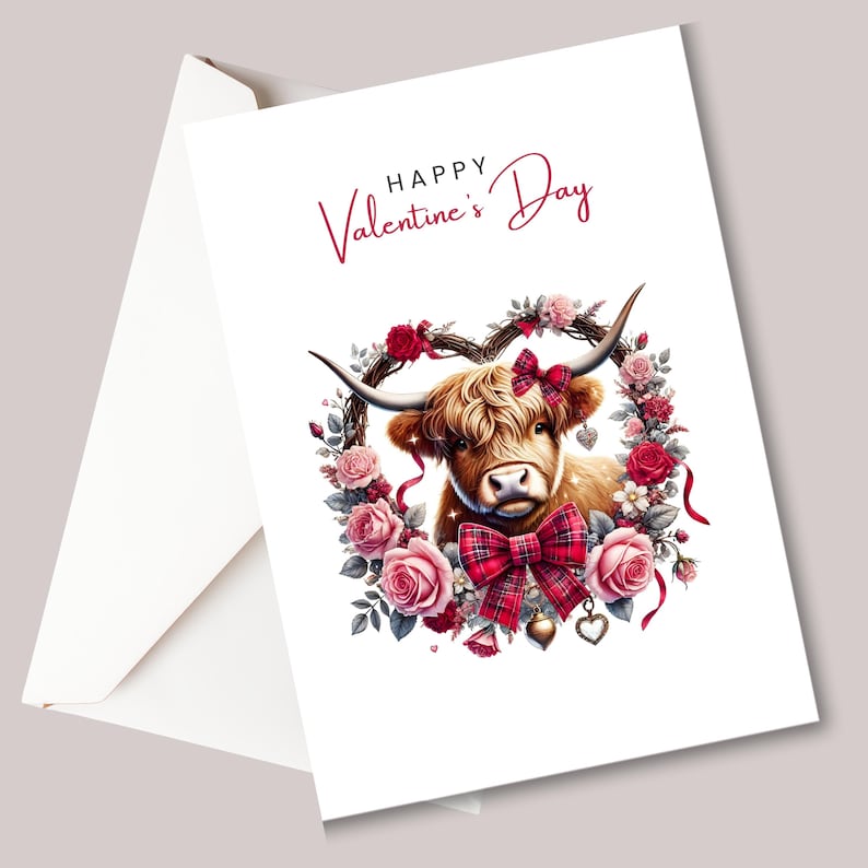 Adorable Highland Cow Valentine Greeting Card Set of 6, Valentines Day ...