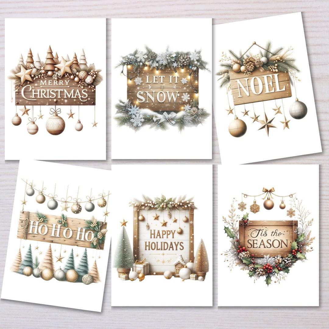 Rustic Christmas Card Set of 6, Holiday Greeting Cards, 5x7 Folded ...