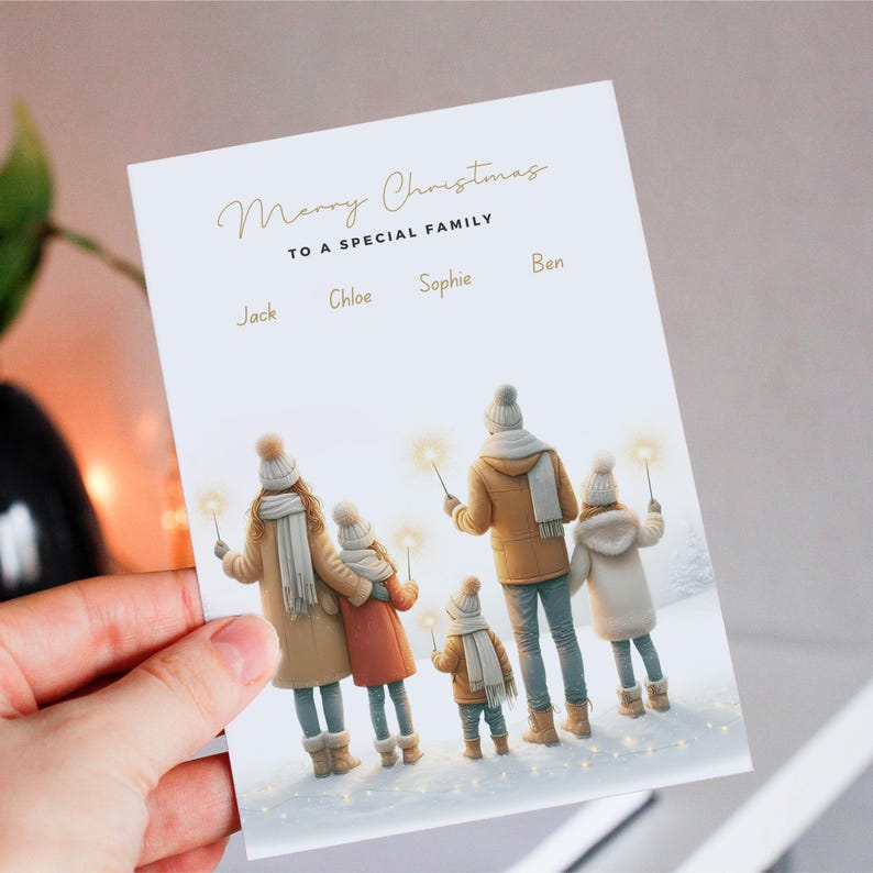 Personalized Family Christmas Card With Name, Custom Family of Five ...