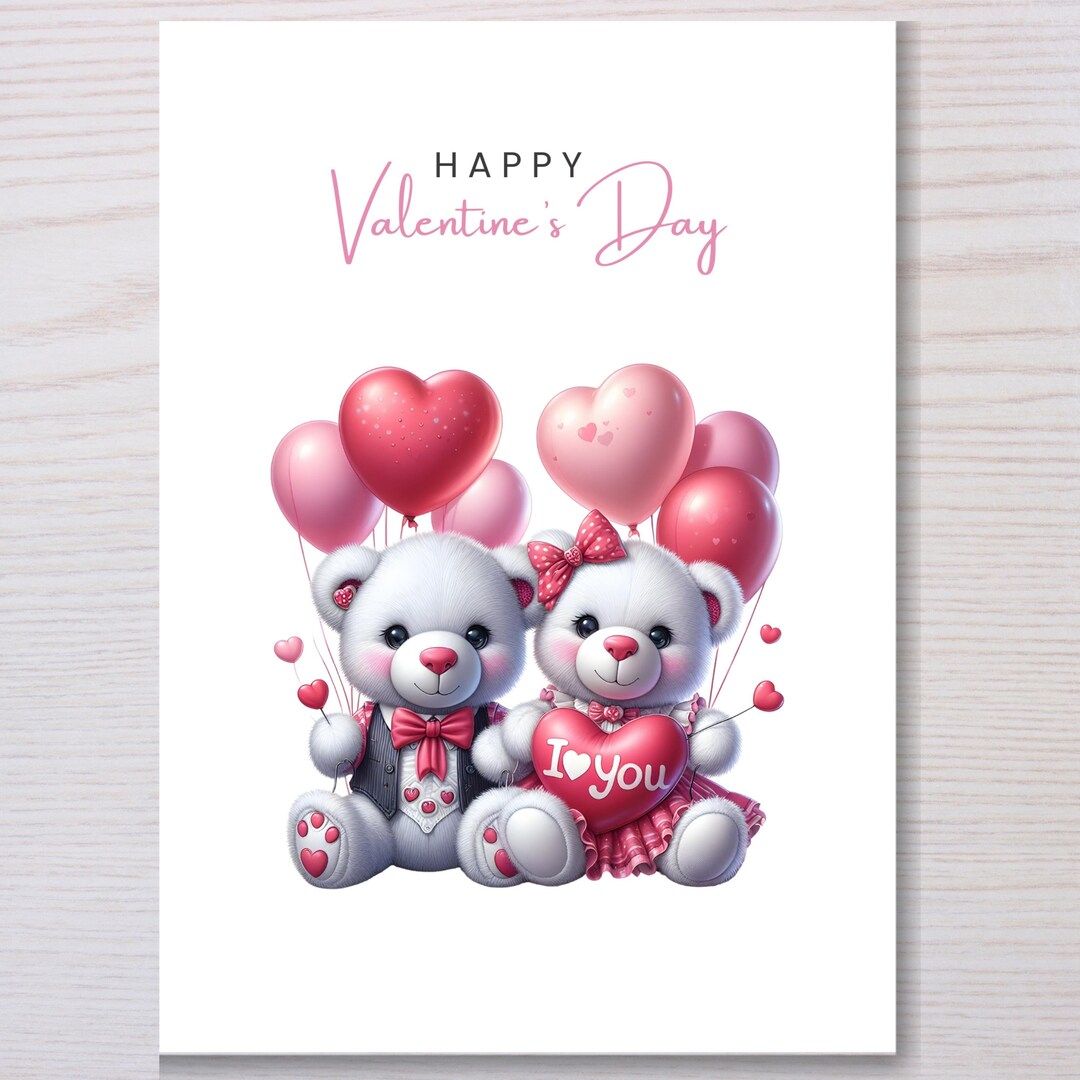 Adorable Valentine’s Day Card With Teddy Bear Couple, Perfect Love ...