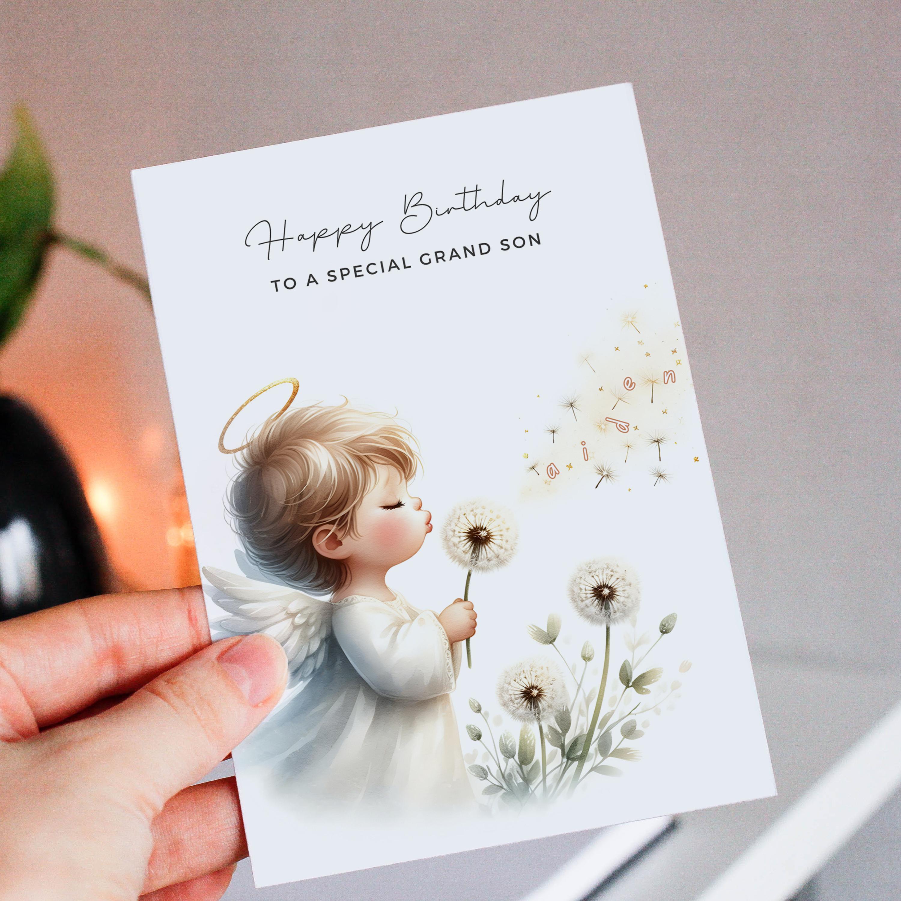 Personalized Angel Grandchild Birthday Card - Etsy