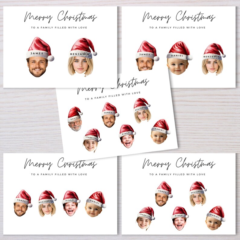 Custom Family Christmas Card With Santa Hats, Personalized Holiday ...