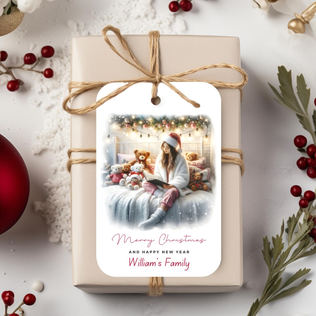 Personalized Christmas Gift Tags, Cozy Book Lover Gift Tags, Custom ...