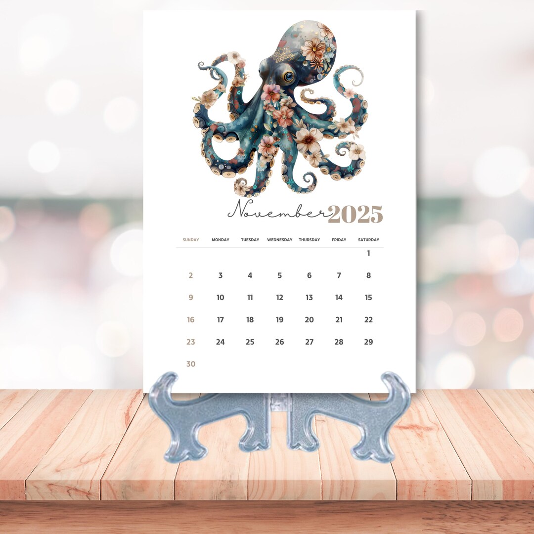 2026 Desk Calendar With Elegant Octopus, Nautical Desk Calendar ...