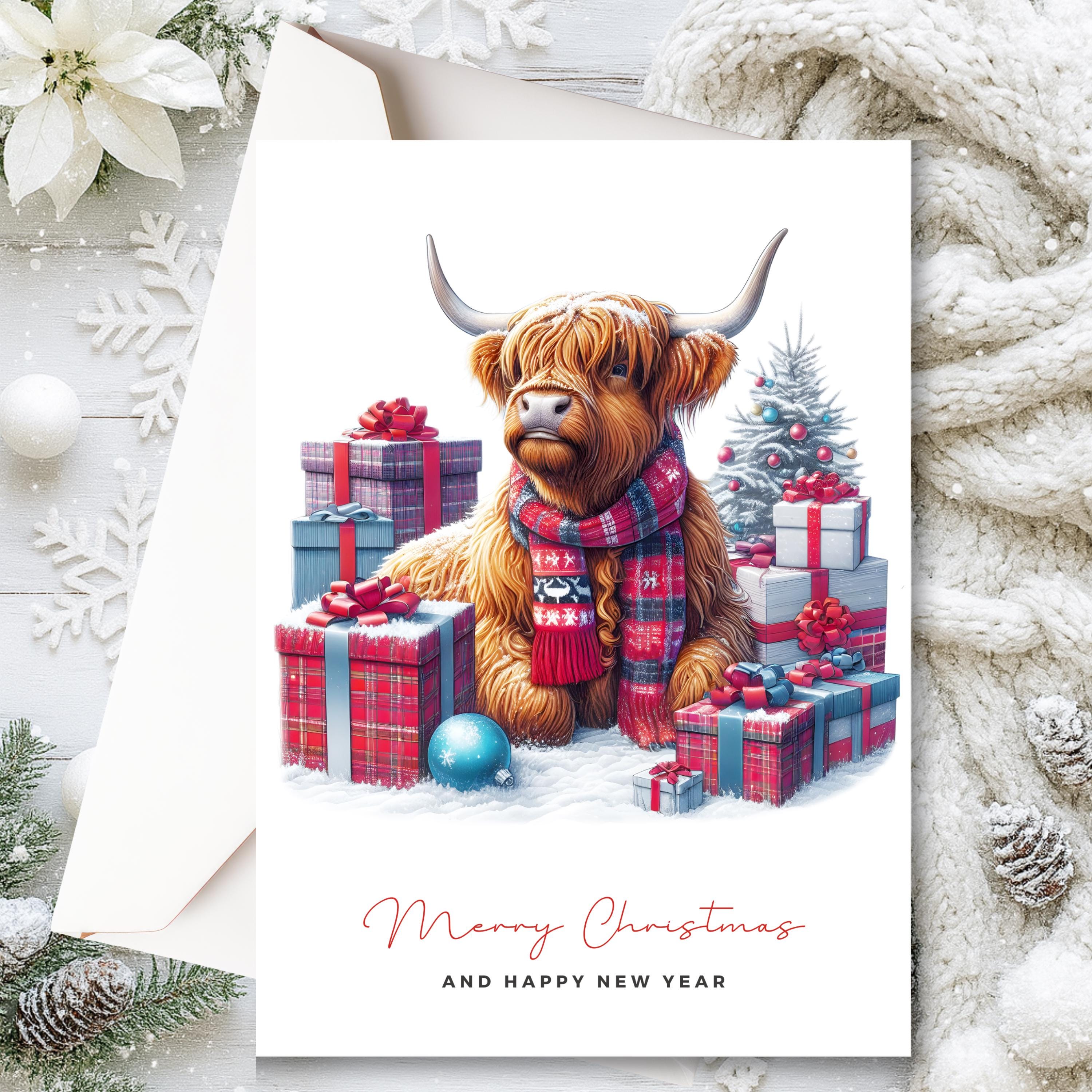 Adorable Highland Cow Christmas Card Set of 6 – Cozy Festive Animal ...
