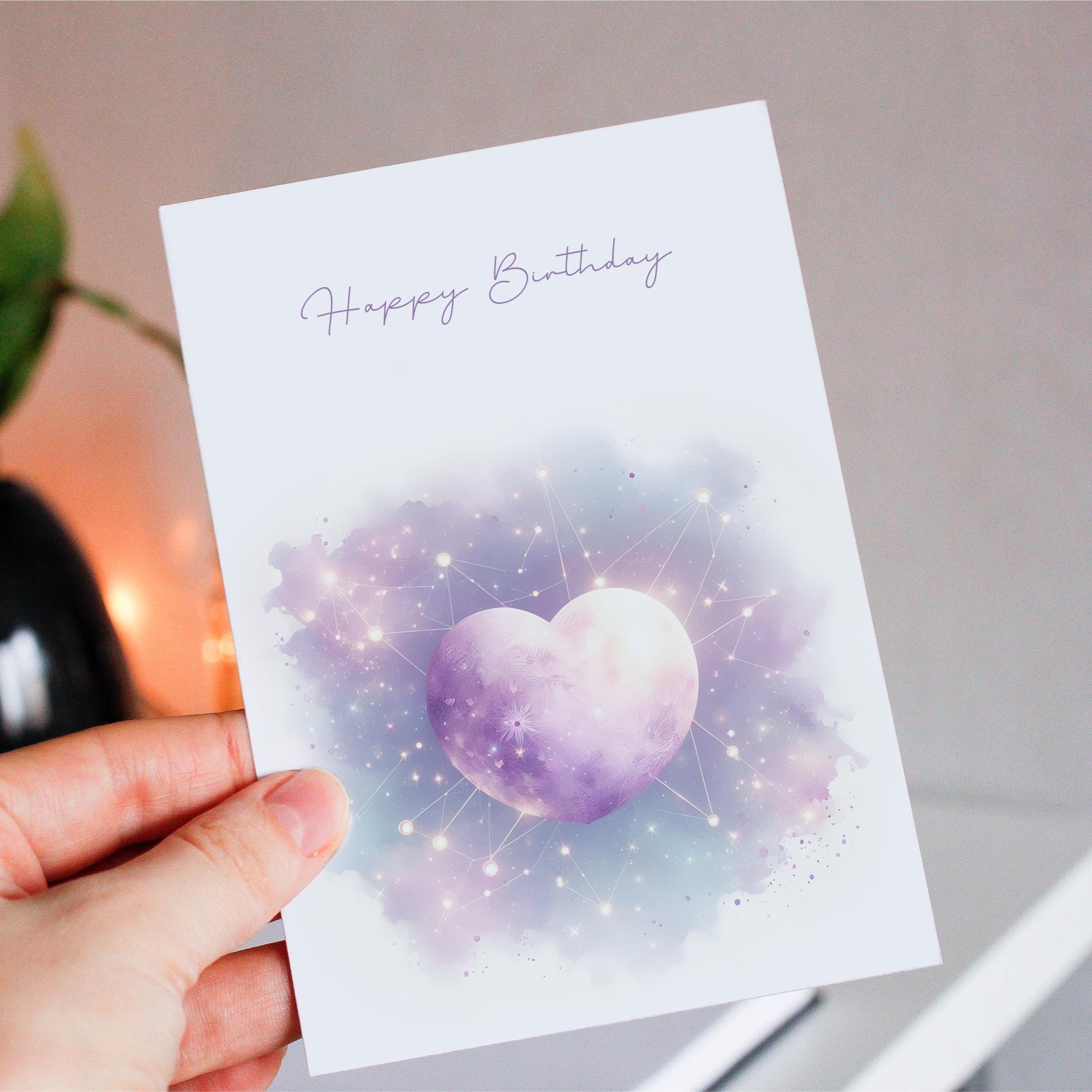 Heart Moon Birthday Card for Her, Romantic Happy Birthday Cards, Lunar ...