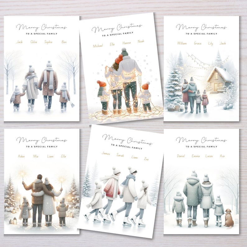 Personalized Christmas a Family of Four Card, Personalized Christmas ...