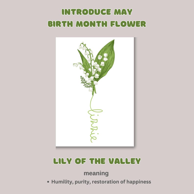 Personalized May Birth Flower Card, Lily of the Valley, Hawthorn Floral ...
