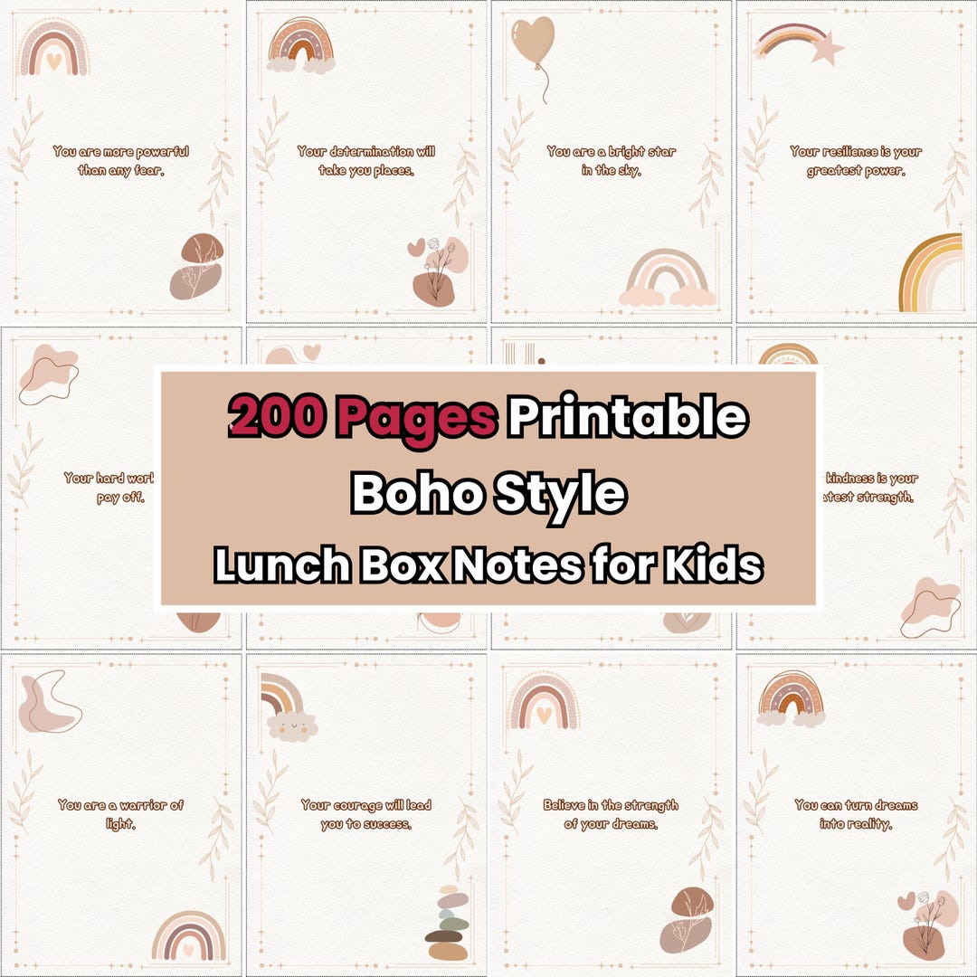 Watercolor Boho Lunch Notes, Printable Kids Notes, Motivational Cards ...