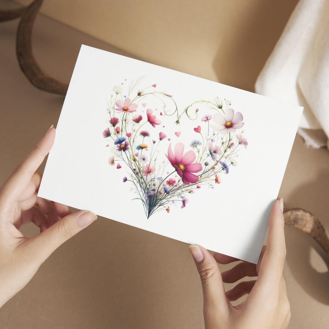 Wildflower Notecard Set, Heart Greeting Cards, Romantic Flower Note ...