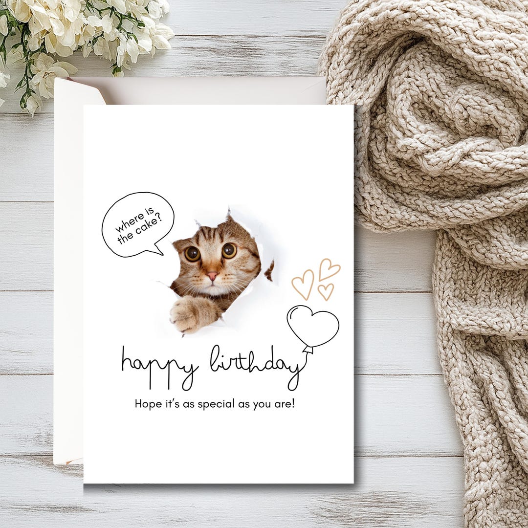 Funny Cat Birthday Card – Personalized Cat Lover Greeting Card, Cute ...