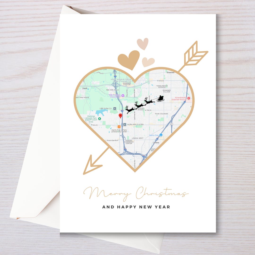 Custom Map Christmas Card, Customizable Christmas Location Card ...