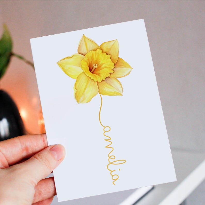 Custom Daffodil Card, Personalized March Birth Flower Stationery - Etsy