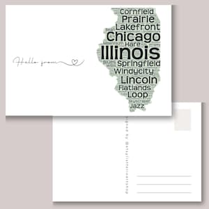 Illinois Word Art Postcard Set, Unique Illinois Map Postcard, State ...