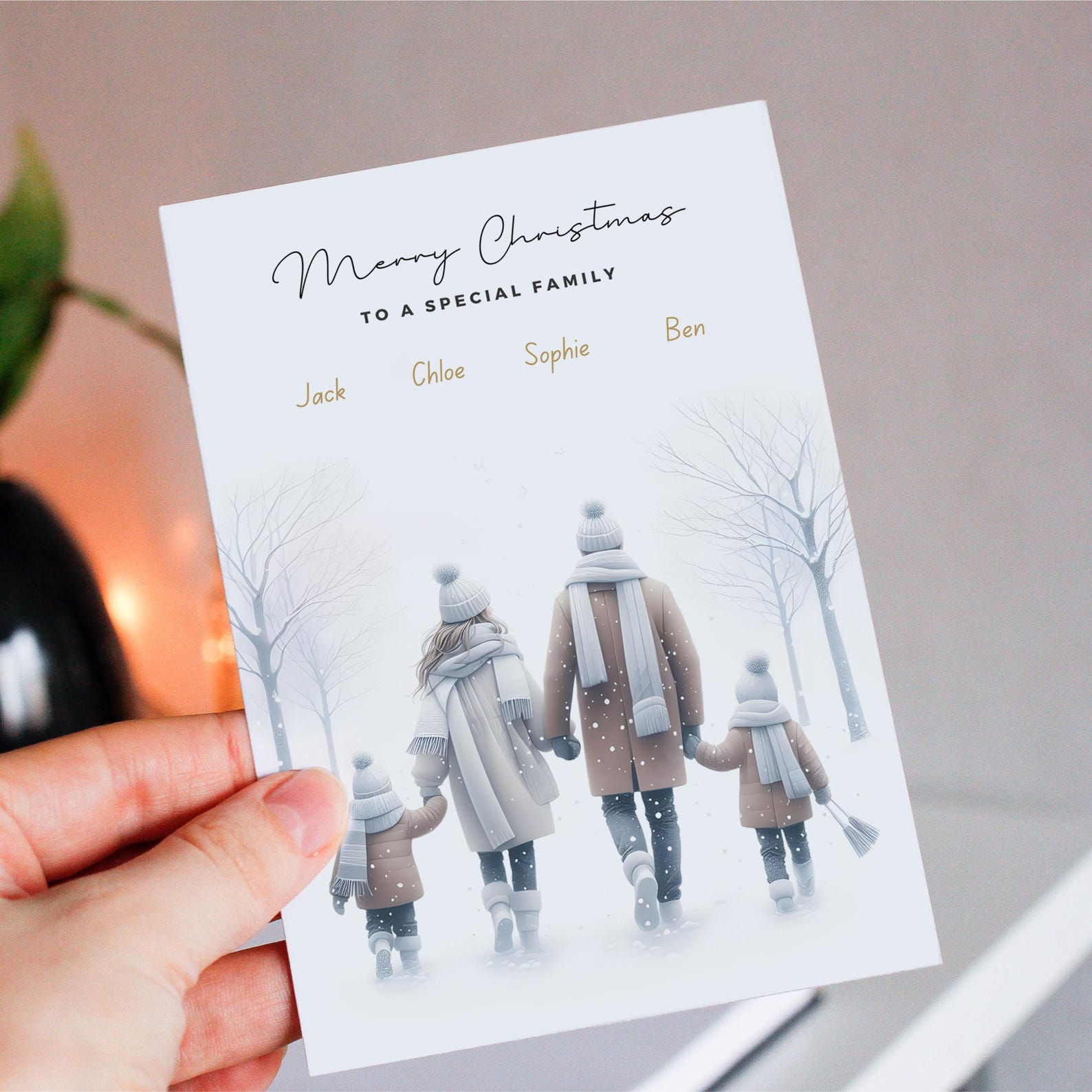 Personalized Christmas a Family of Four Card, Personalized Christmas ...