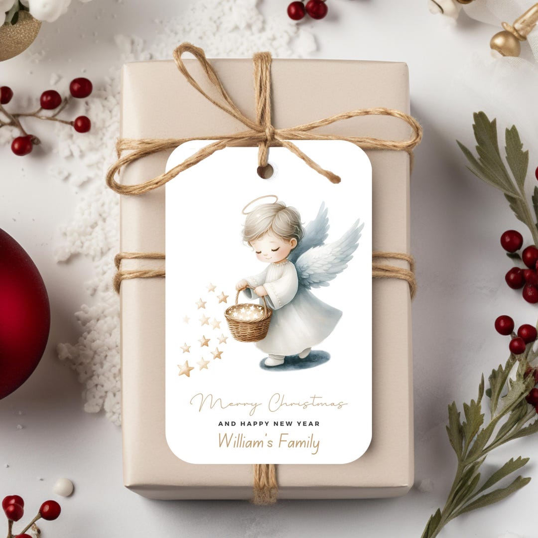 Personalized Angel Christmas Gift Tags, Custom Name Holiday Tags ...