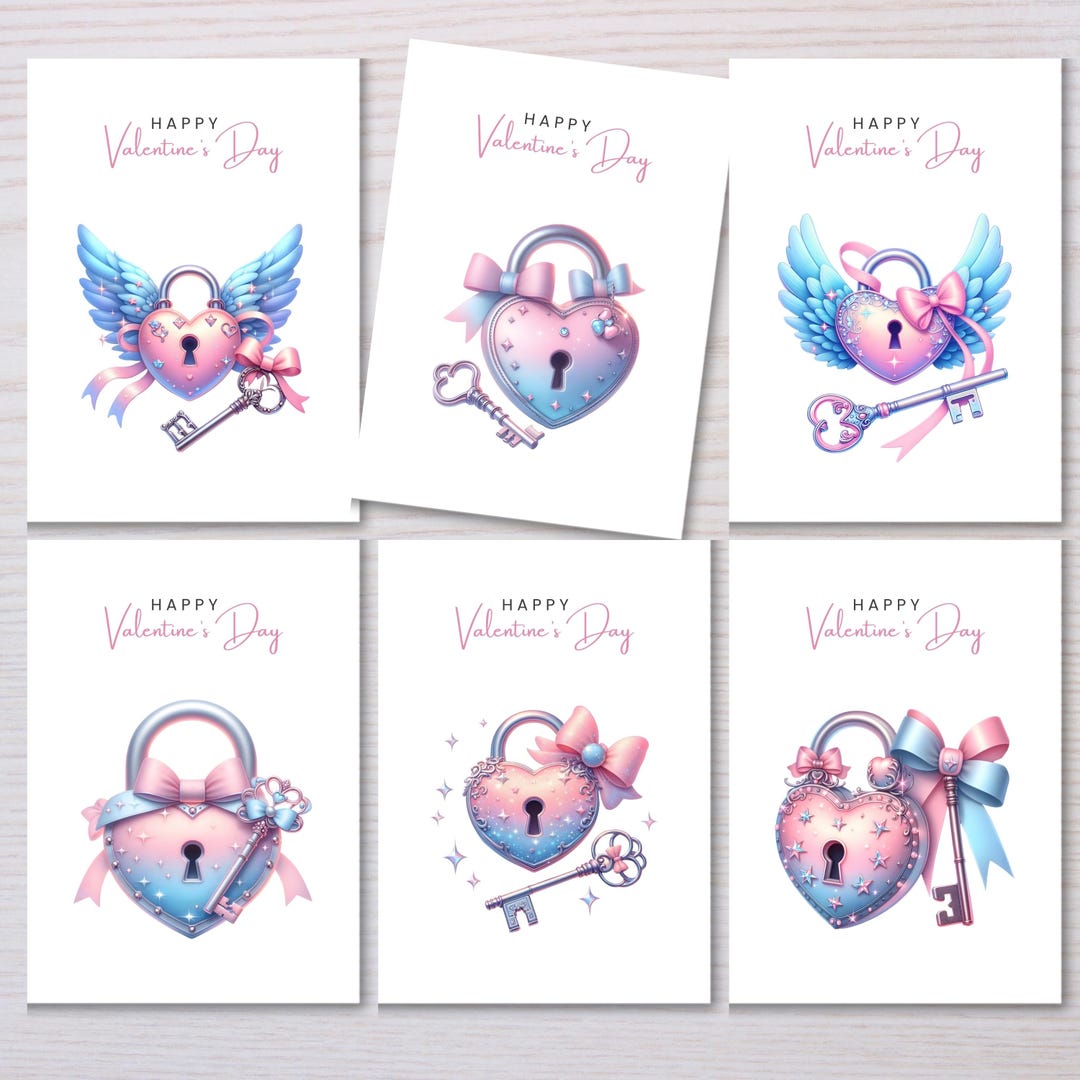 Heart Lock and Key Valentine’s Day Card, Romantic Love Cards Set ...