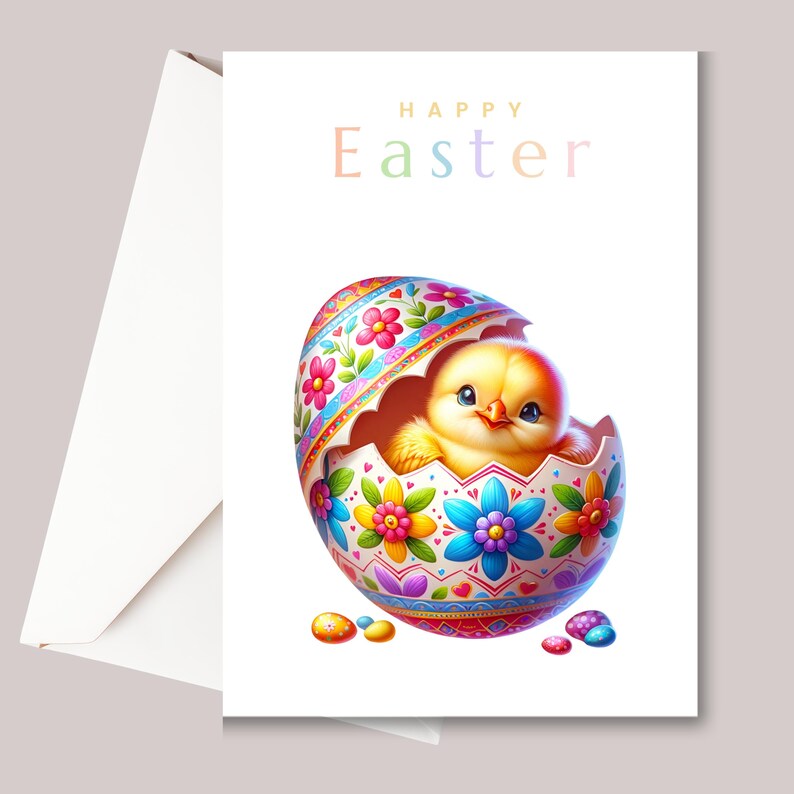 Vibrant Easter Chick Card Set of 6, Easter Greeting Cards With Adorable ...