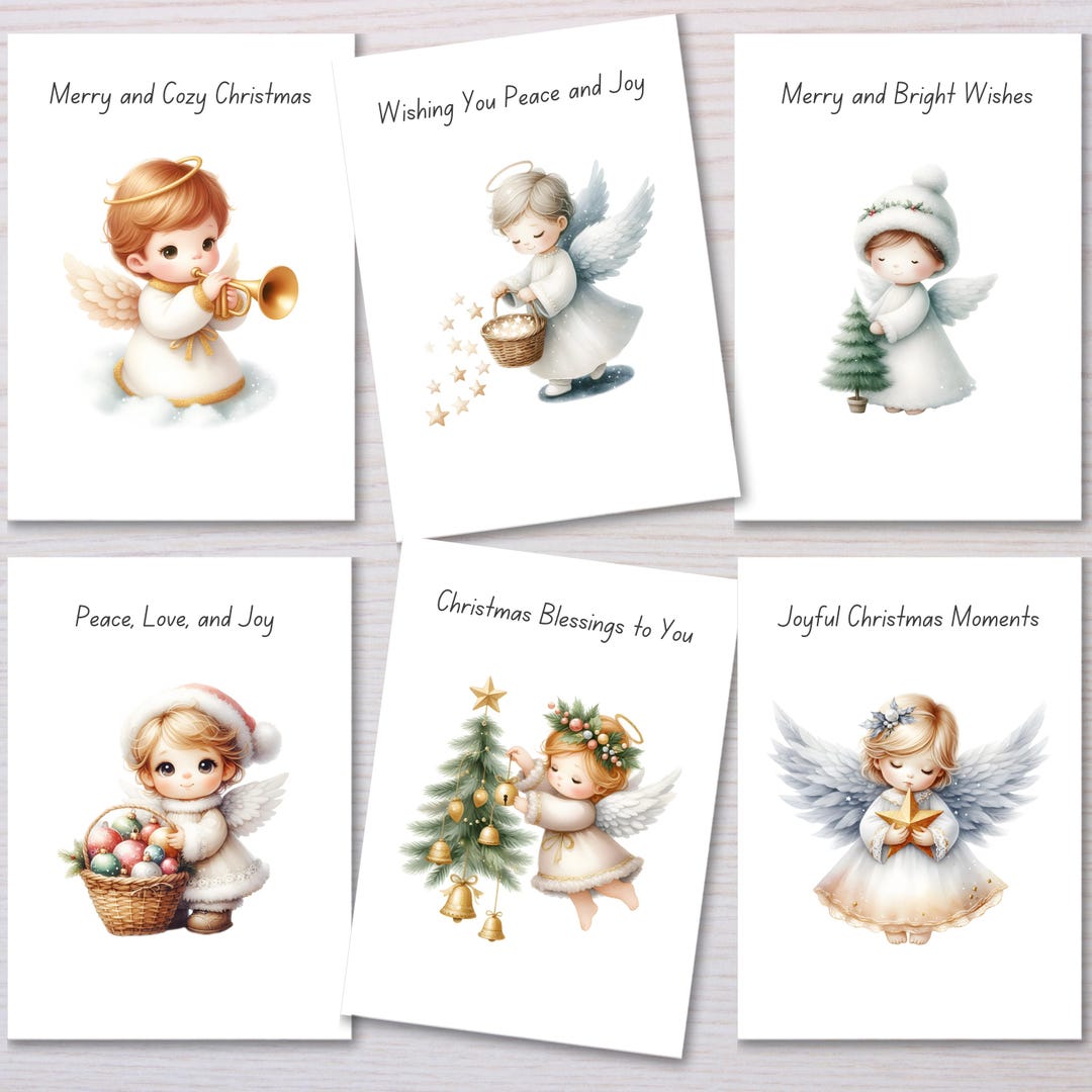 Whimsical Angel Christmas Greeting Card Set of 6 - Cozy Xmas for Warm ...