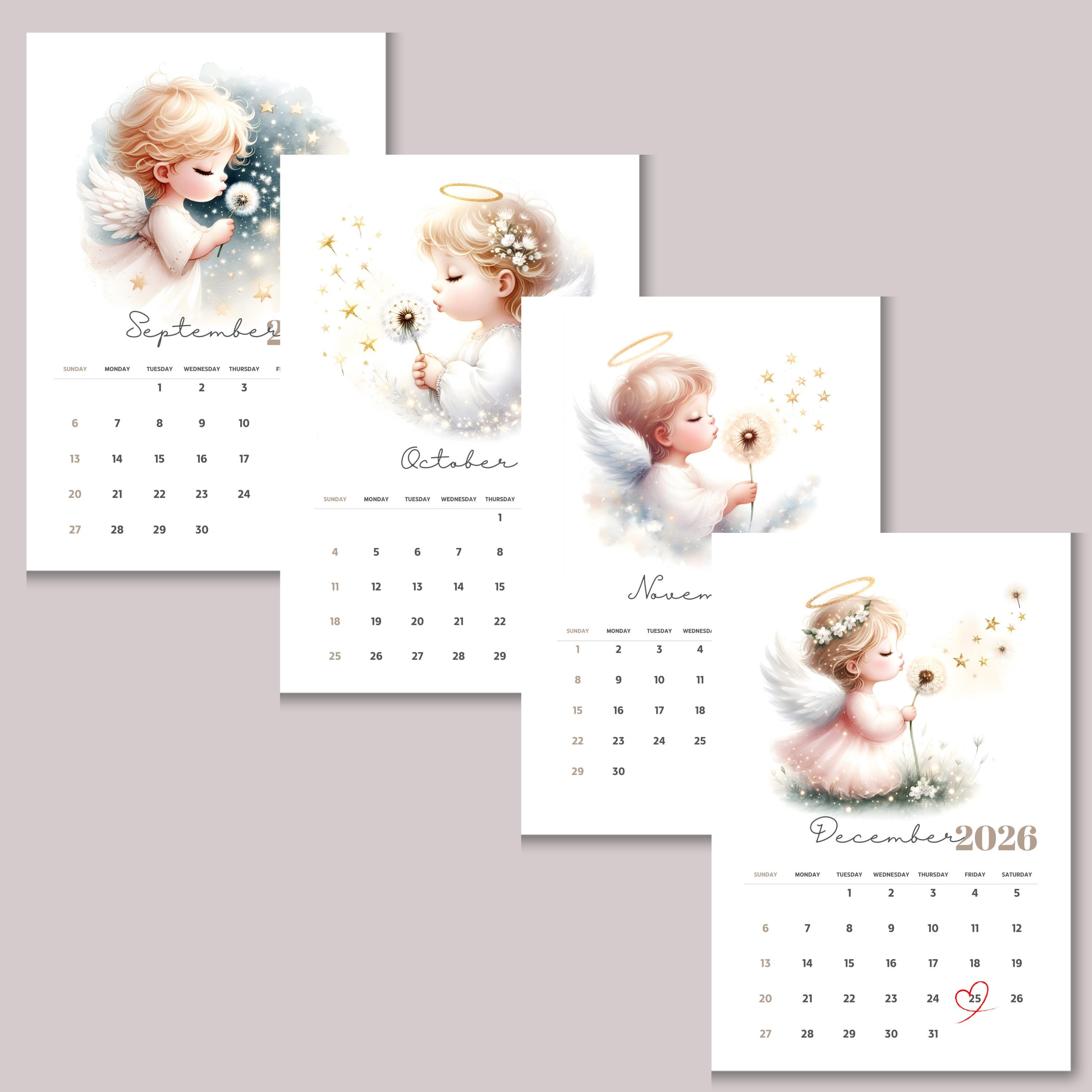 Angel Desk Calendar 2026, Watercolor Religious Gift - Etsy