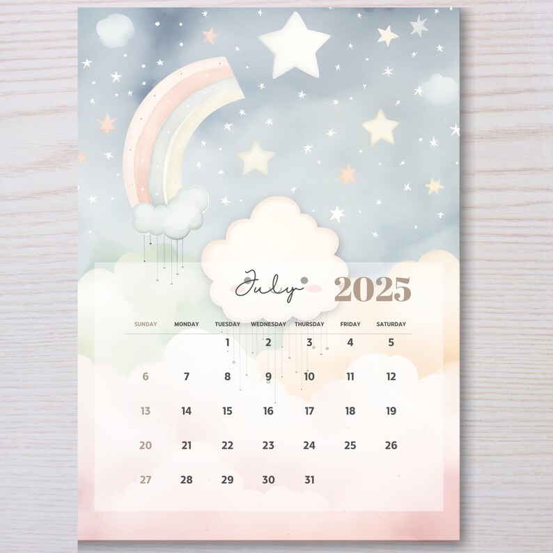 2025 Whimsical Pastel Rainbow Calendar, Adorable Pastel Desk Calenda ...