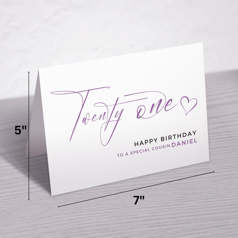 Personalized 21st Birthday Card, Modern Calligraphy Design - Etsy