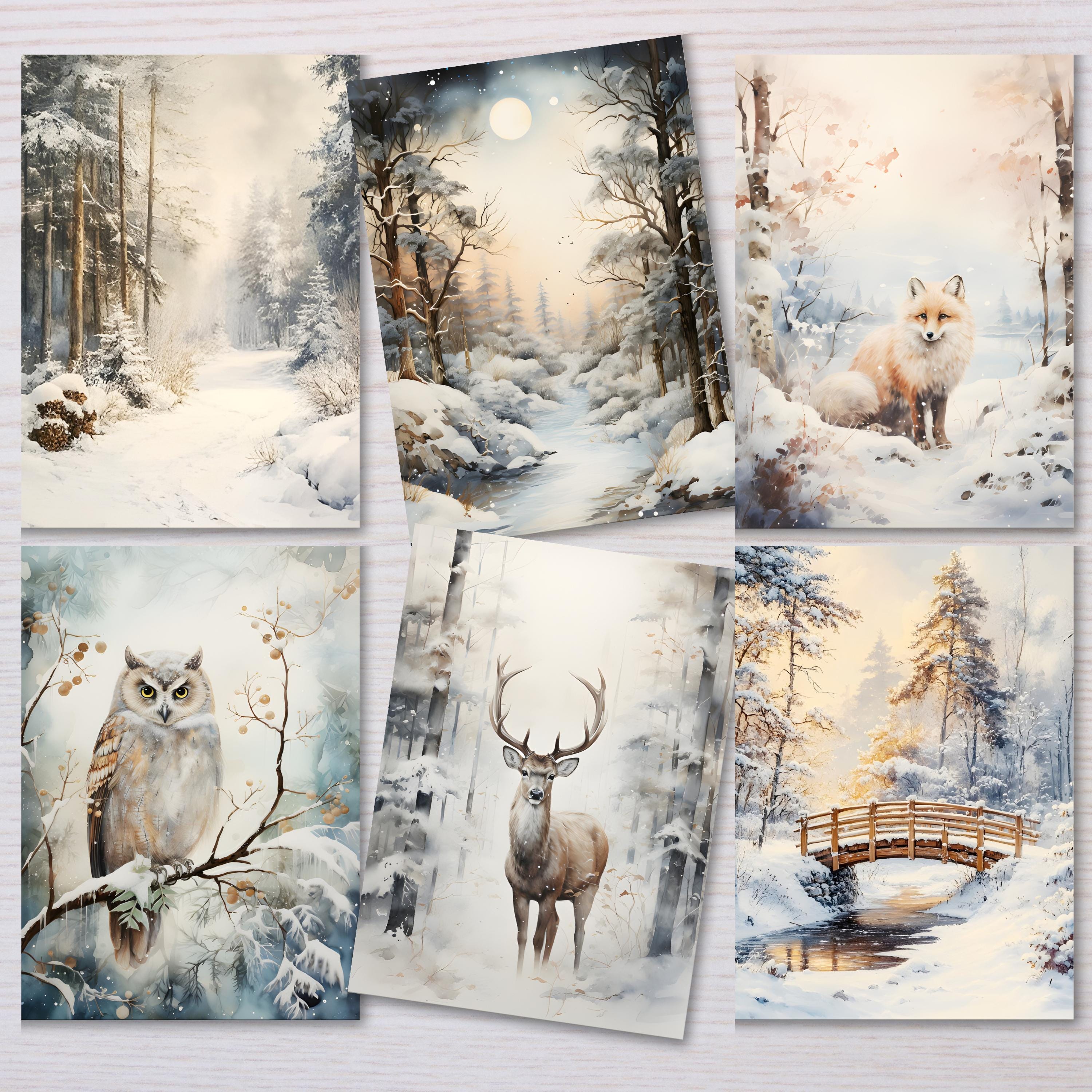 Set of 6 Woodland Winter Christmas Cards, Rustic Wildlife and Snowy ...