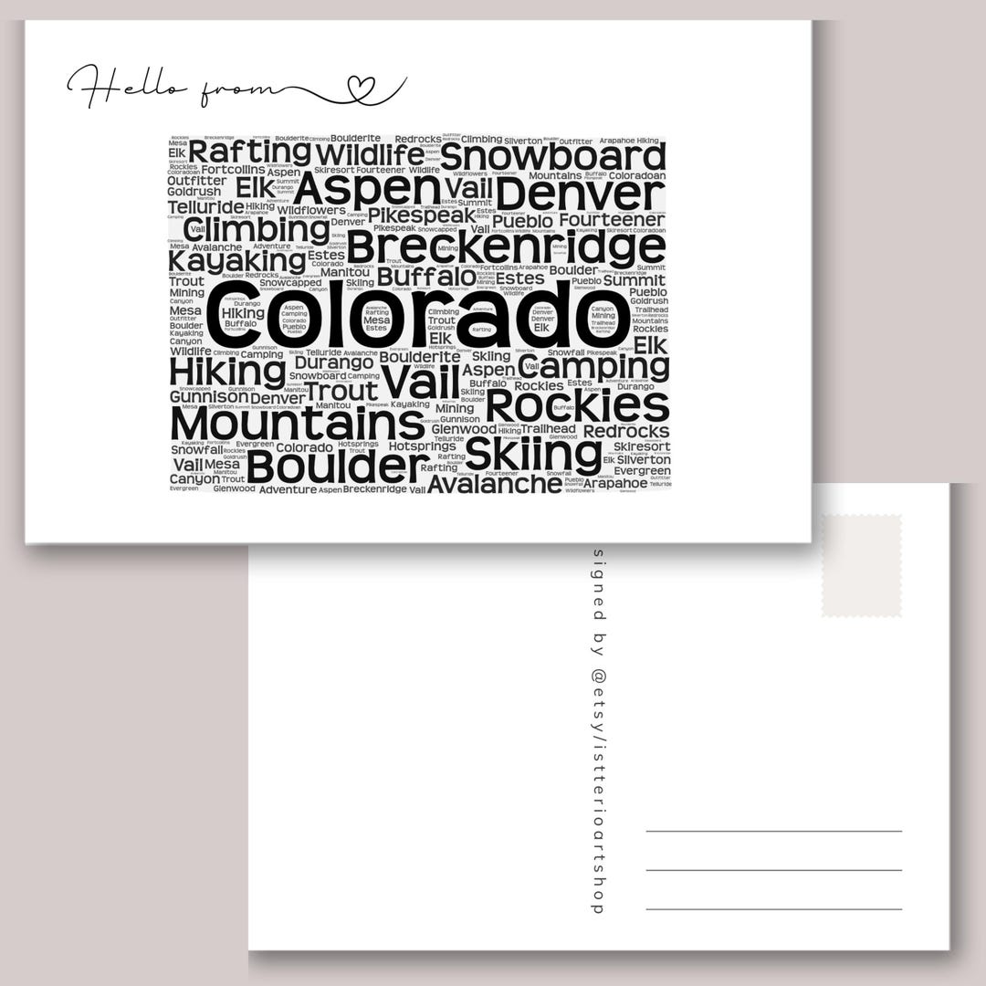 Minimalist Colorado Word Art Postcard Set of 6, Modern Colorado ...