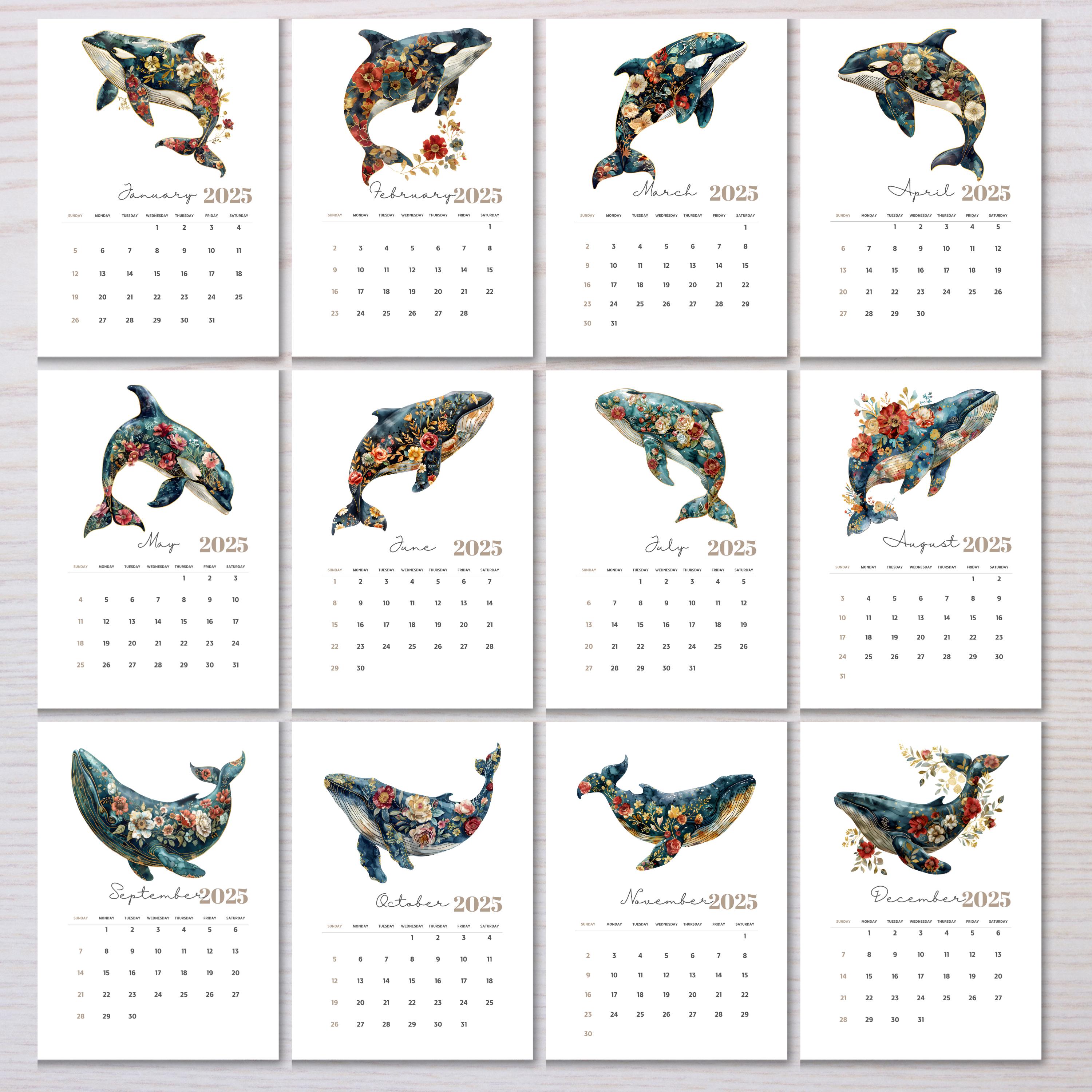 2025 Floral Whale Desk Calendar, Personalized Desk Calendar, Monthly ...
