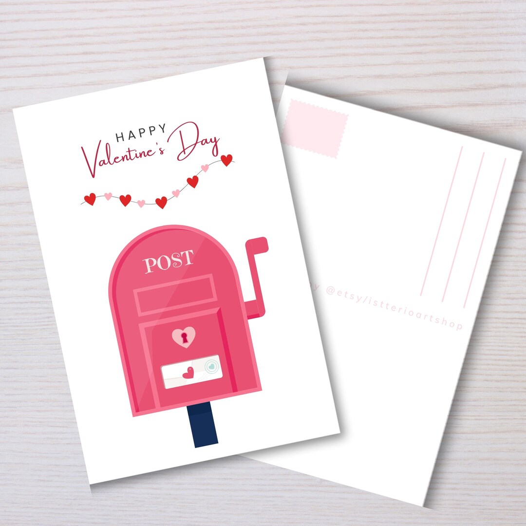 Pink Postbox Valentine's Day Postcard, Romantic Mailbox Happy Valentine ...
