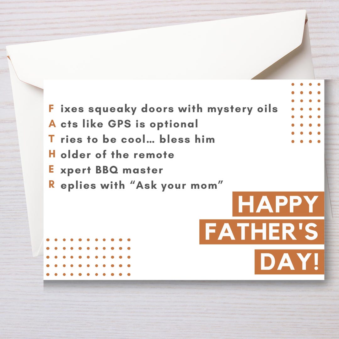 Funny Father's Day Card, Dad Humor Card, Acrostic Poem Card, Greeting ...