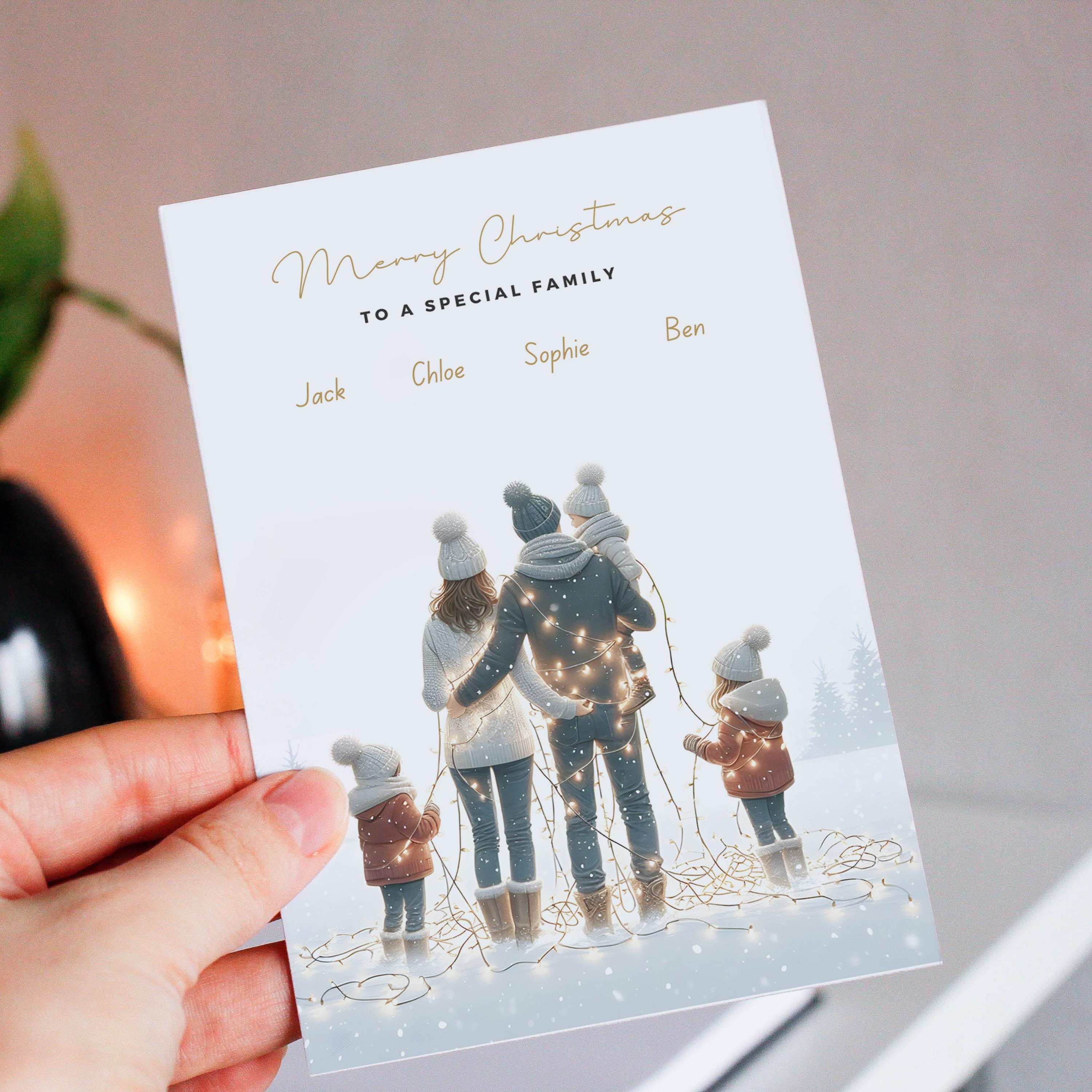 Personalized Family Christmas Card With Name, Custom Family of Five ...