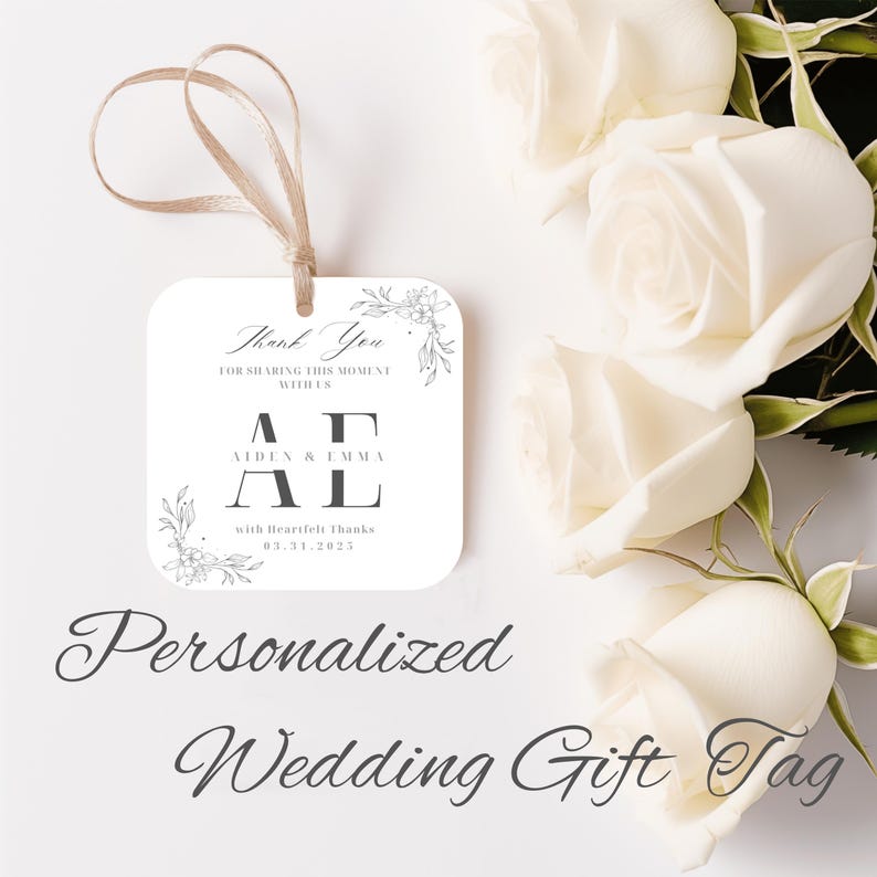 Personalized Wedding Gift Tag, Elegant Favor Tag, Custom Thank You Tag ...