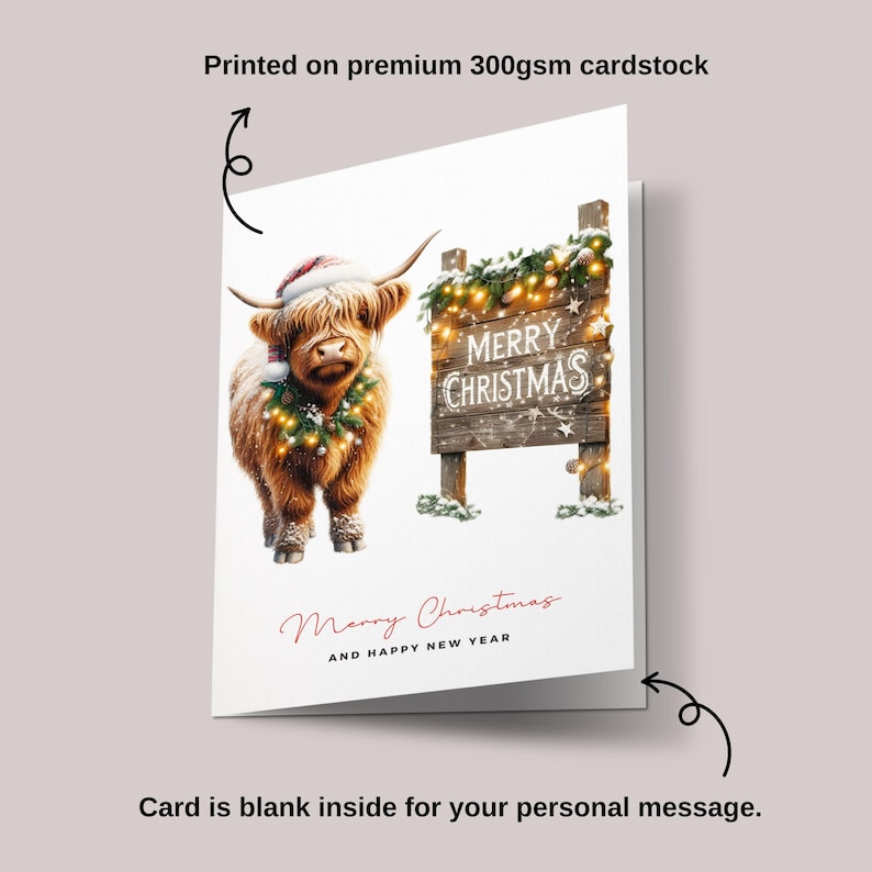 Adorable Highland Cow Christmas Card Set of 6 – Cozy Festive Animal ...