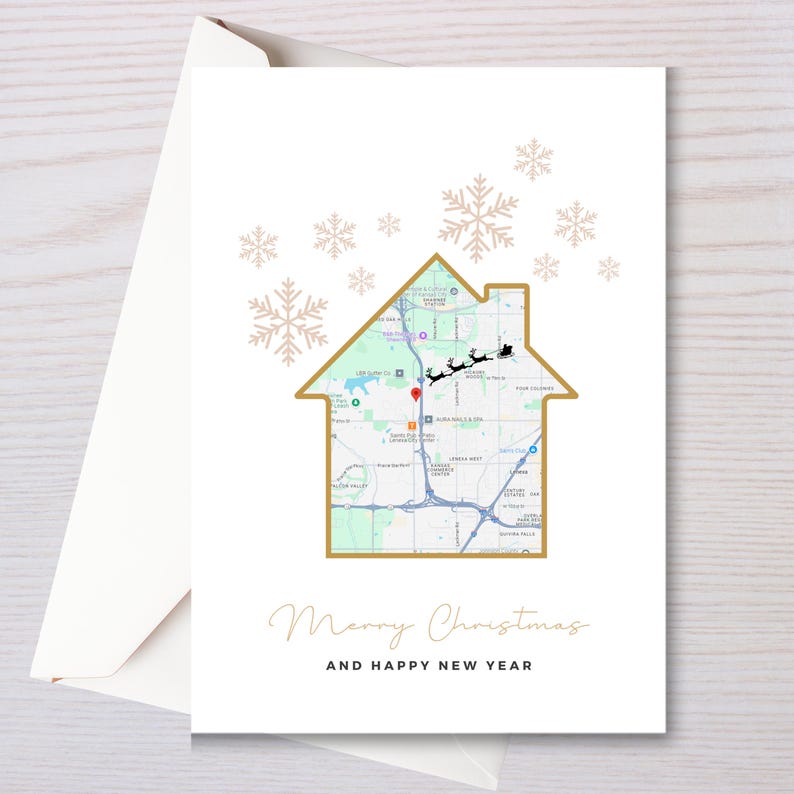 Custom Map Christmas Card, Personalized Location Christmas Greeting ...