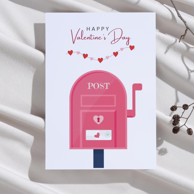 Pink Postbox Valentine's Day Postcard, Romantic Mailbox Happy Valentine ...
