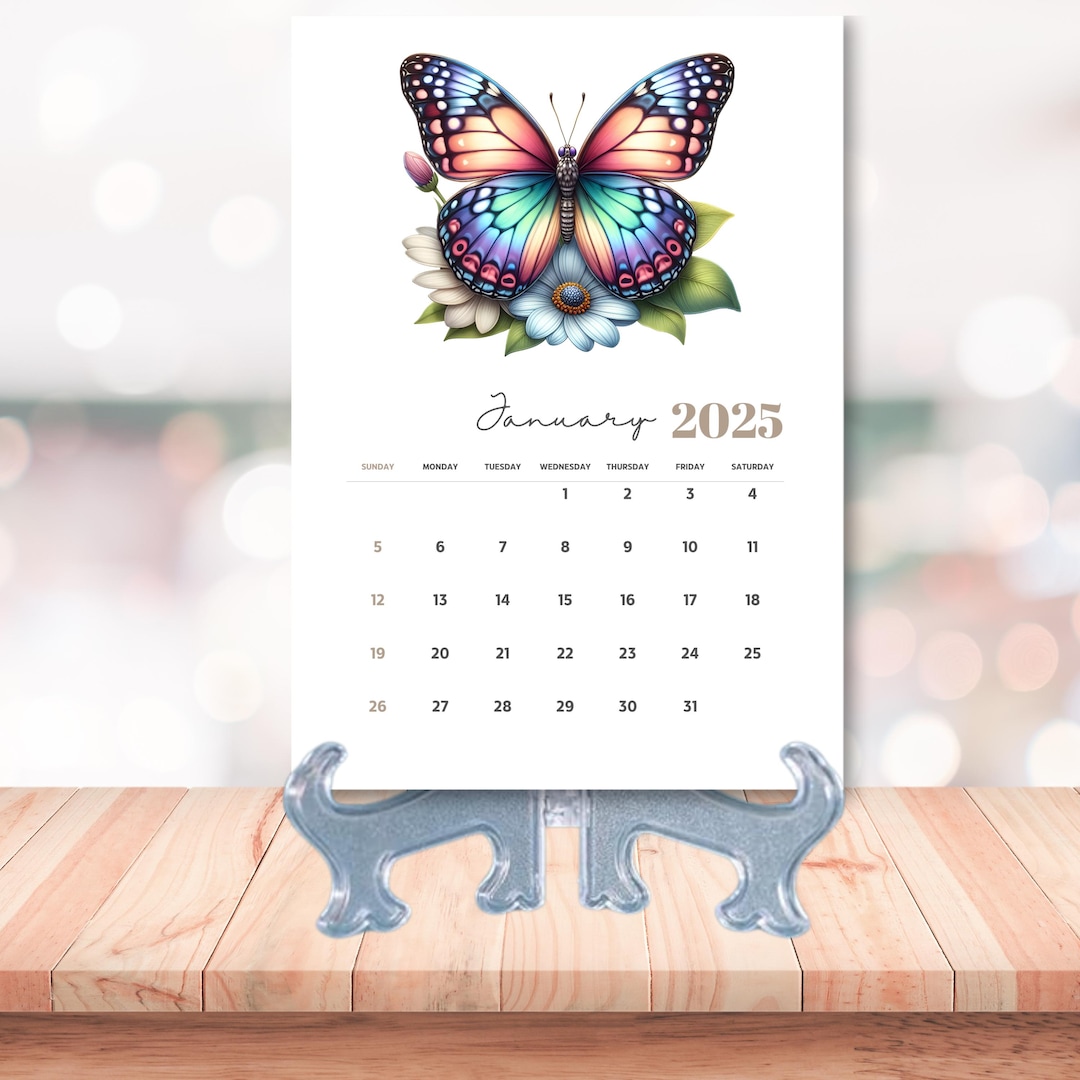 Butterfly Desk Calendar 2026, Floral Art, With Acrylic Stand - Etsy