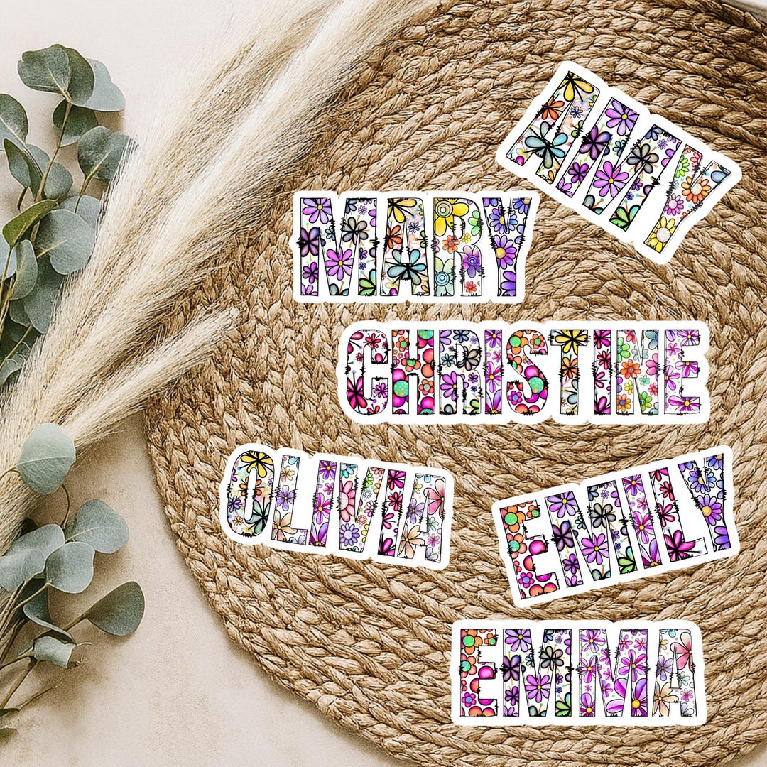 Personalized Name Stickers Back to School, Floral Name Sticker, Custom ...