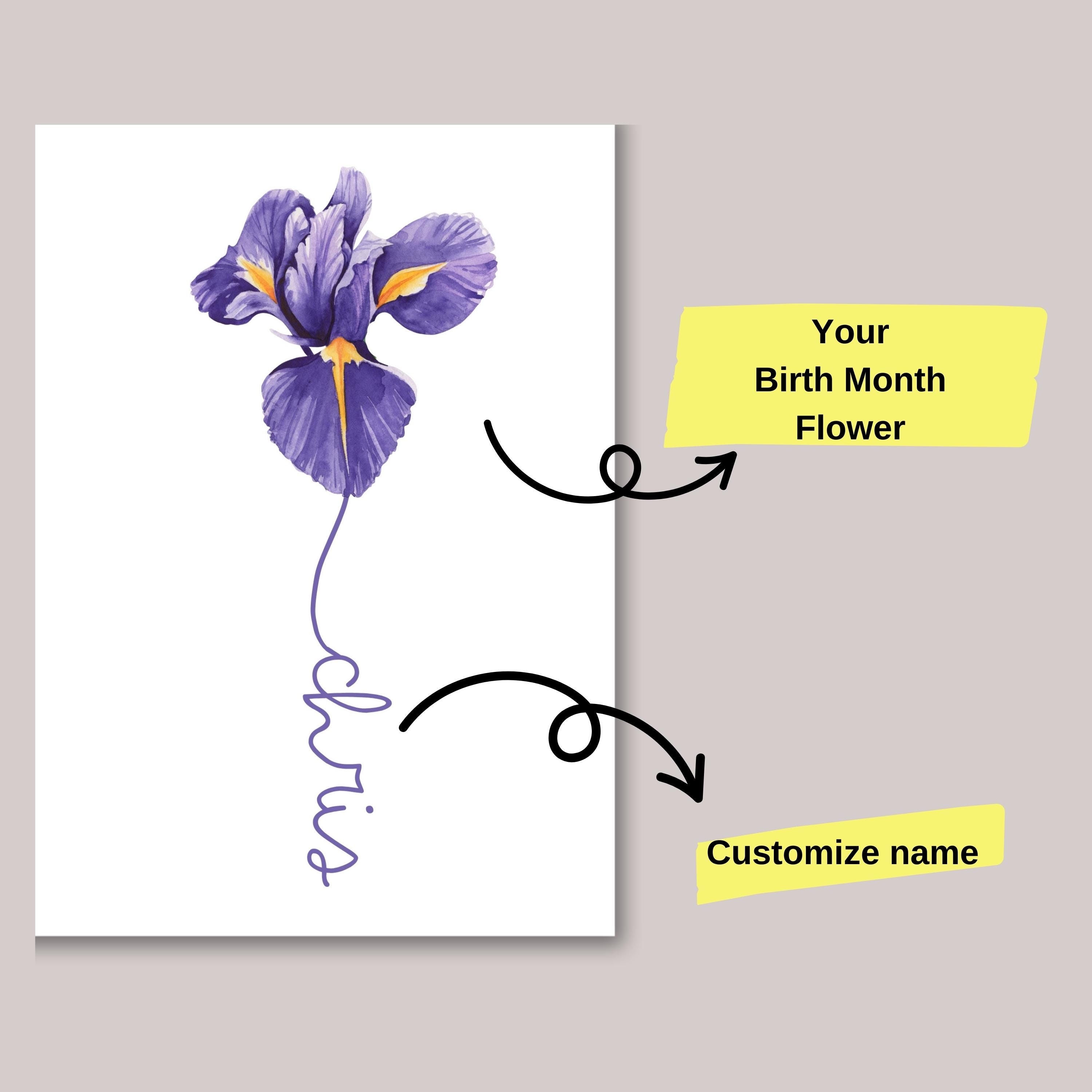 Personalized February Birth Flower Card, Iris Violet Floral Birthday ...
