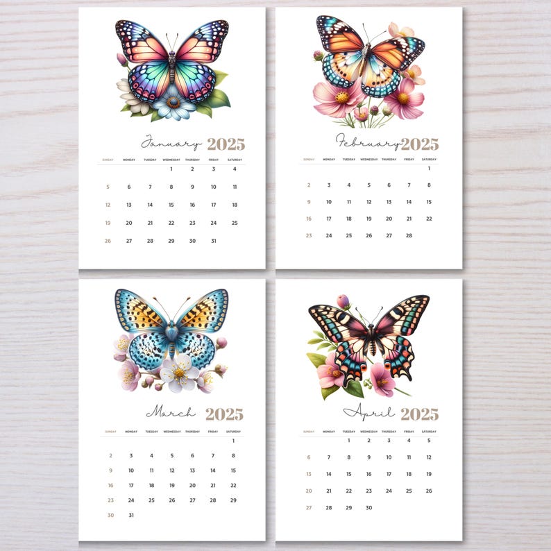 Butterfly Desk Calendar 2026, Floral Art, With Acrylic Stand - Etsy