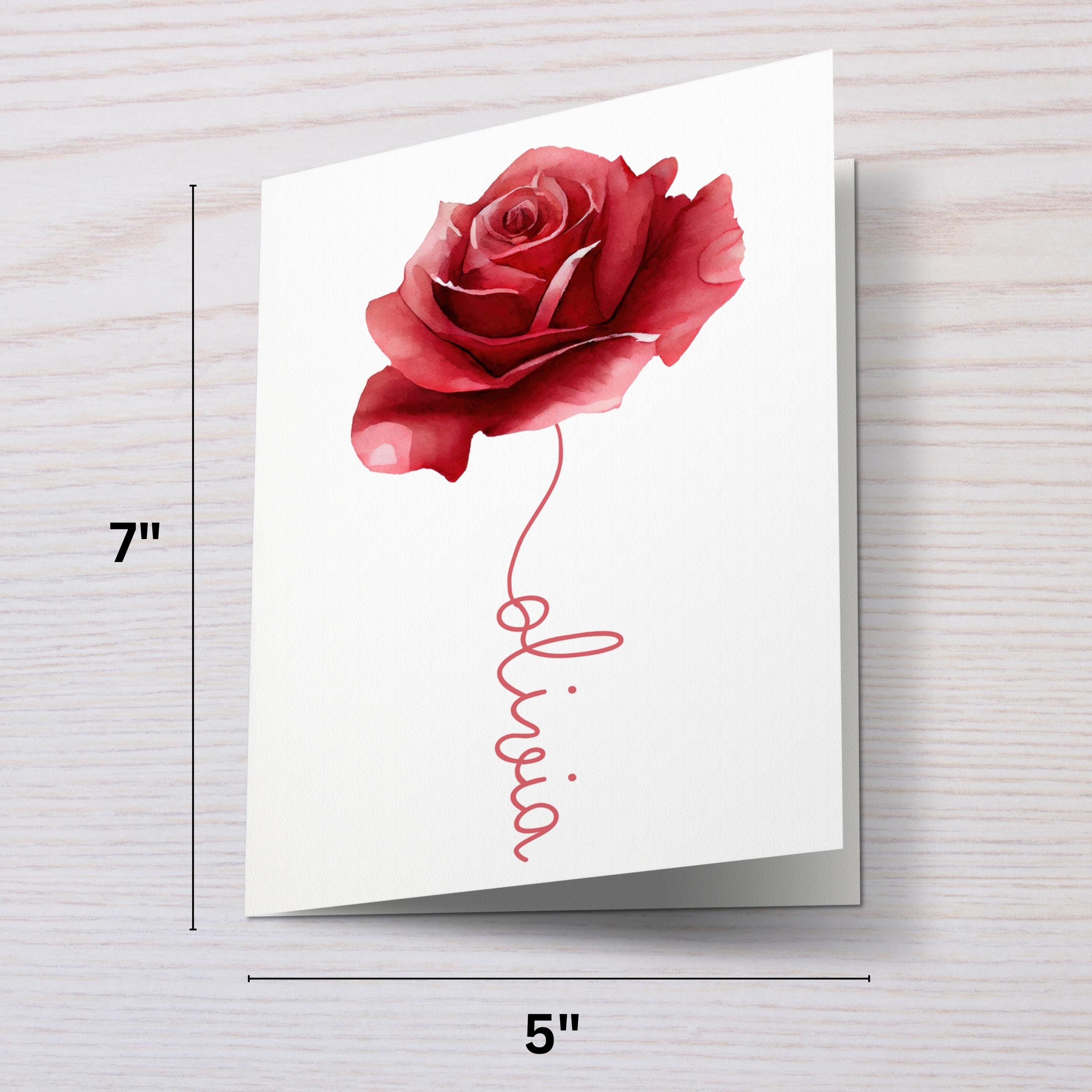 Personalized June Birth Flower Card, Red & Pink Rose, Handmade ...