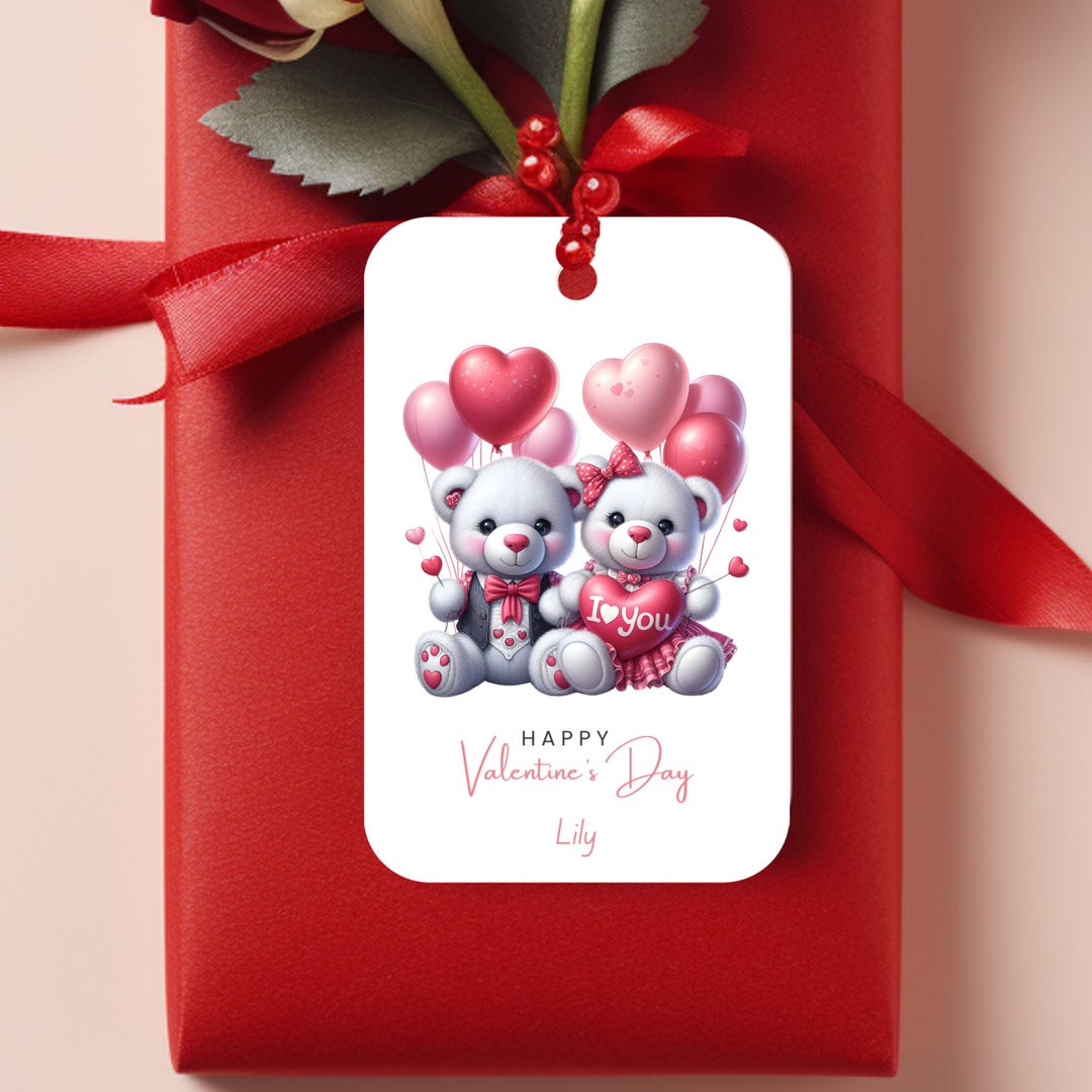Personalized Teddy Bear Valentine’s Day Gift Tags, Adorable Valentine ...