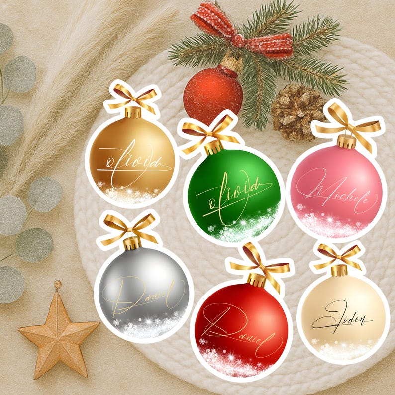 Christmas Ornament Name Stickers, Personalized Holiday Gift Tags - Etsy