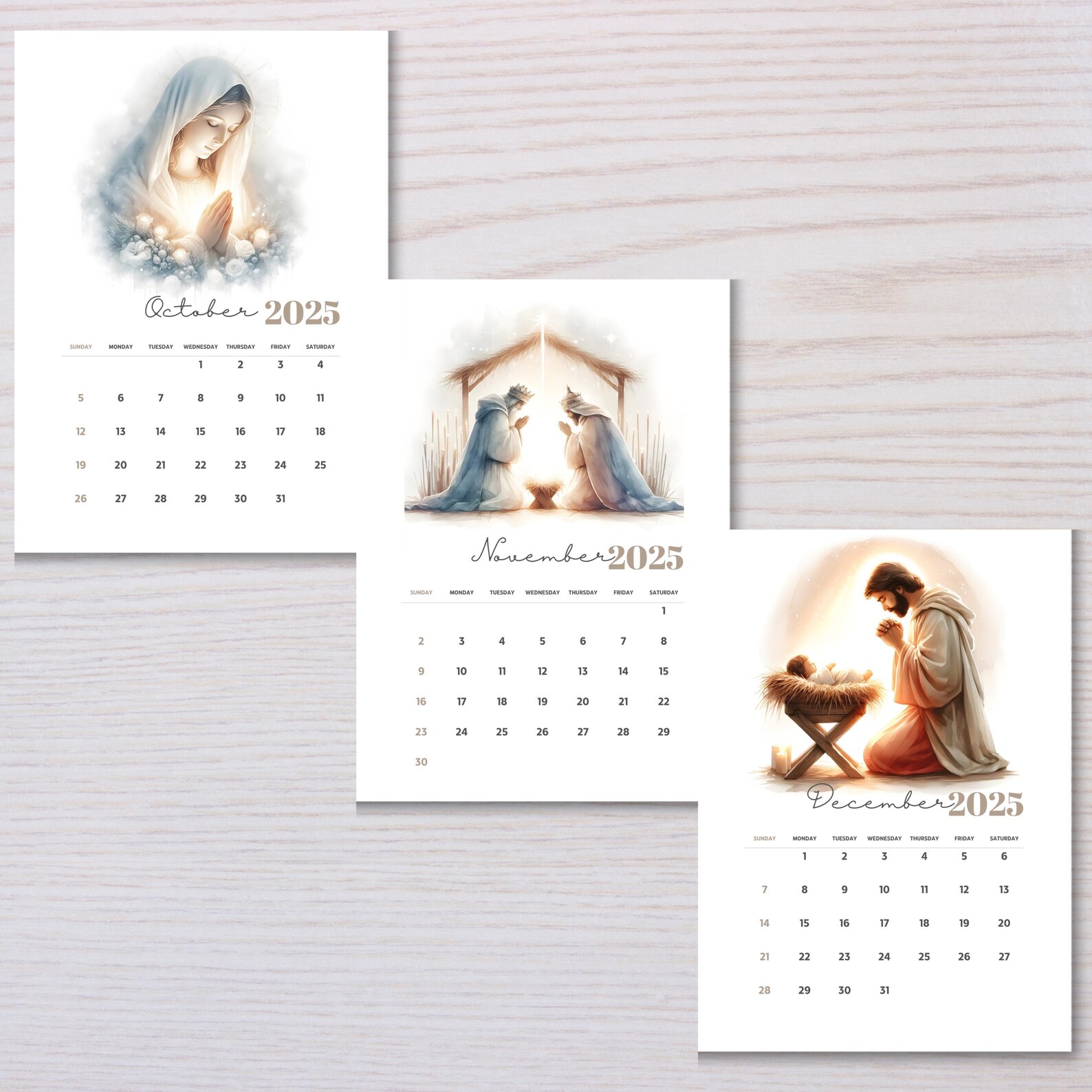 2025 Christian Calendar With Praying Jesus, Monthly Calendar, Mini ...