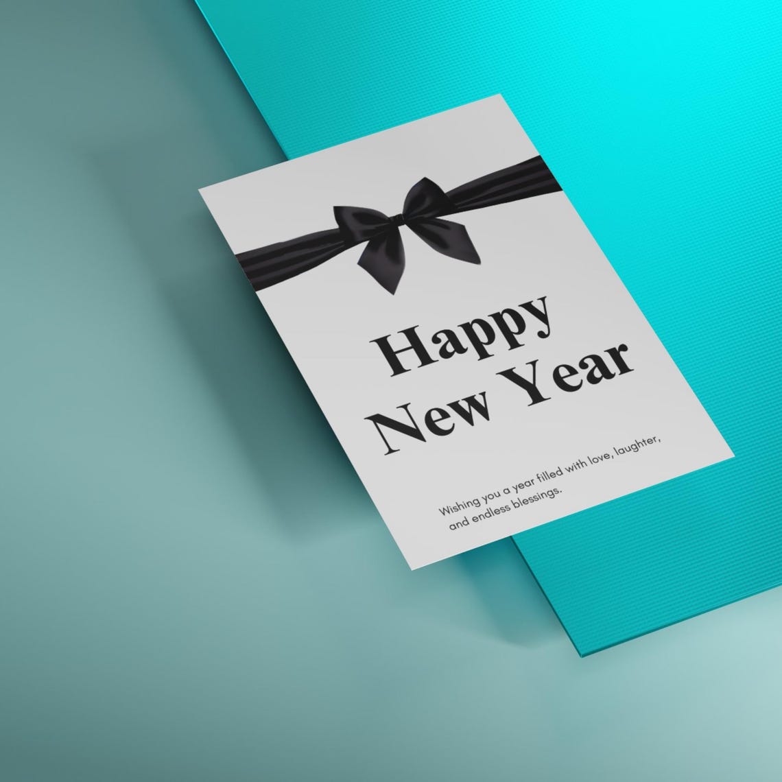 Elegant Happy New Year 2025 Postcard With Black Ribbon, Minimalist ...